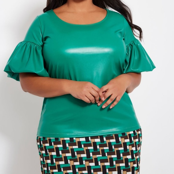 Ashley Stewart | Tops | 4x 2628 Plus Size Green Bubble Sleeve Top ...